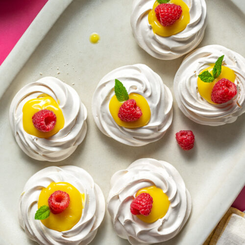 Mini Pavlovas with Lemon Curd and Raspberries - Baking Is Therapy